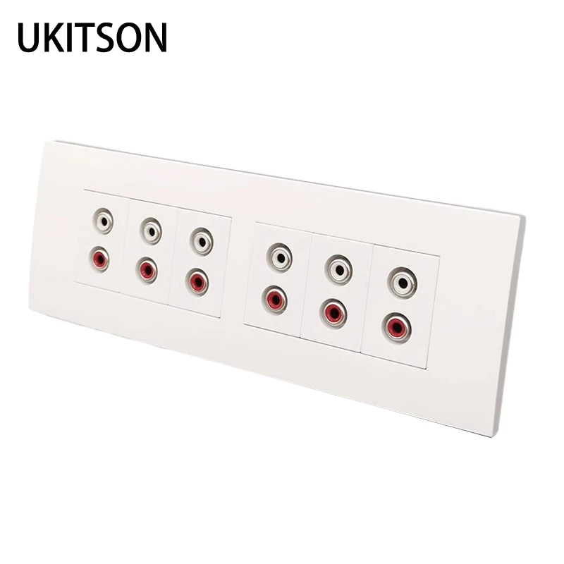 6-Gangs-Auido-Hifi-Wall-Panel-Faceplate-Six-Ports-White-Red-Plug-RCA ...