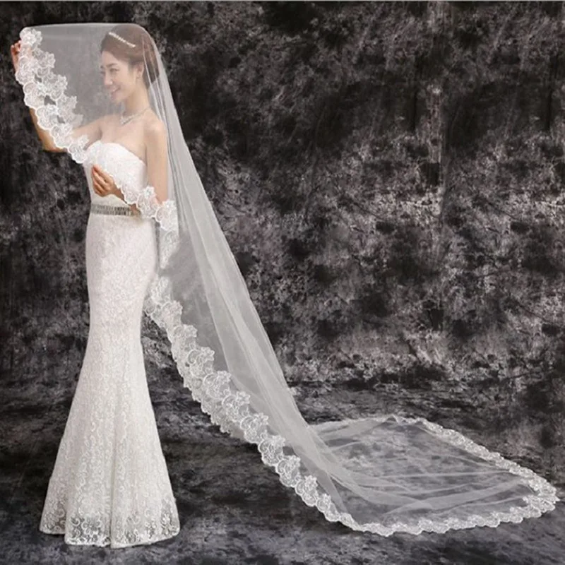 1-layer-3-Meters-Long-Wedding-Veil-Lace-Edge-Long-Bridal-Veil-Wide ...