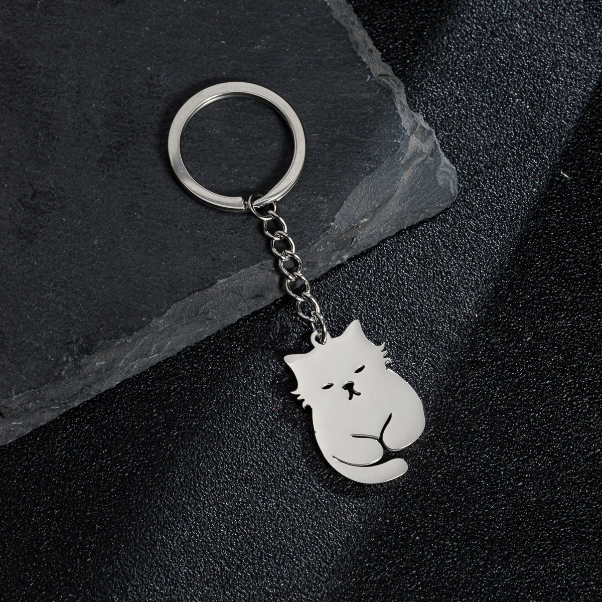 Kawaii Happy Cat Keychain For Car Keys Cute Kitten Stainless Steel ...