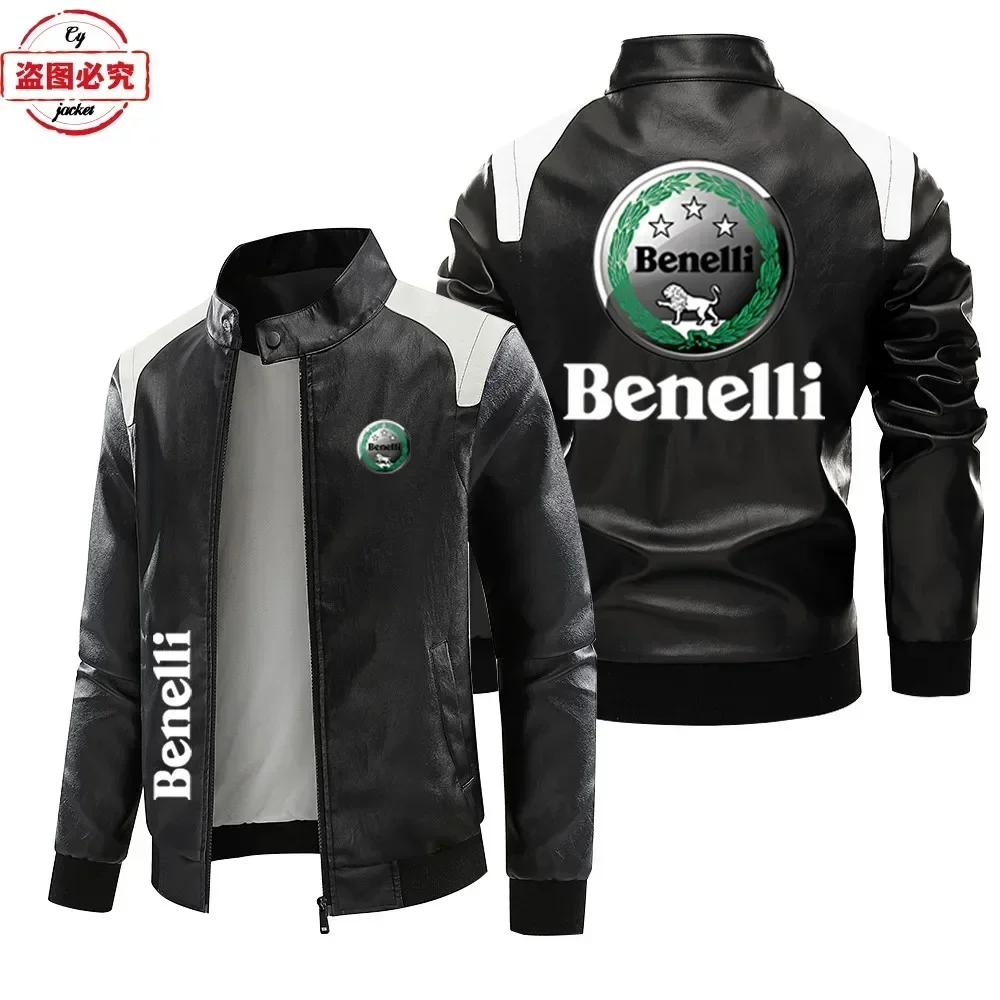 Benelli motorcycle logo leather jacket retro washed pu leather jacket ...