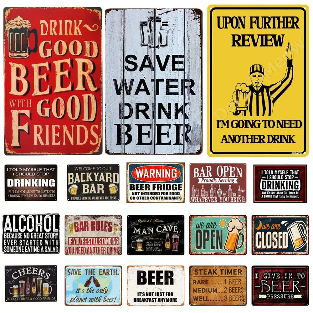 SAVE-WATER-DRINK-BEER-Tin-Sign-Alcohol-Vintage-Metal-Sign-Backyard-Bar ...