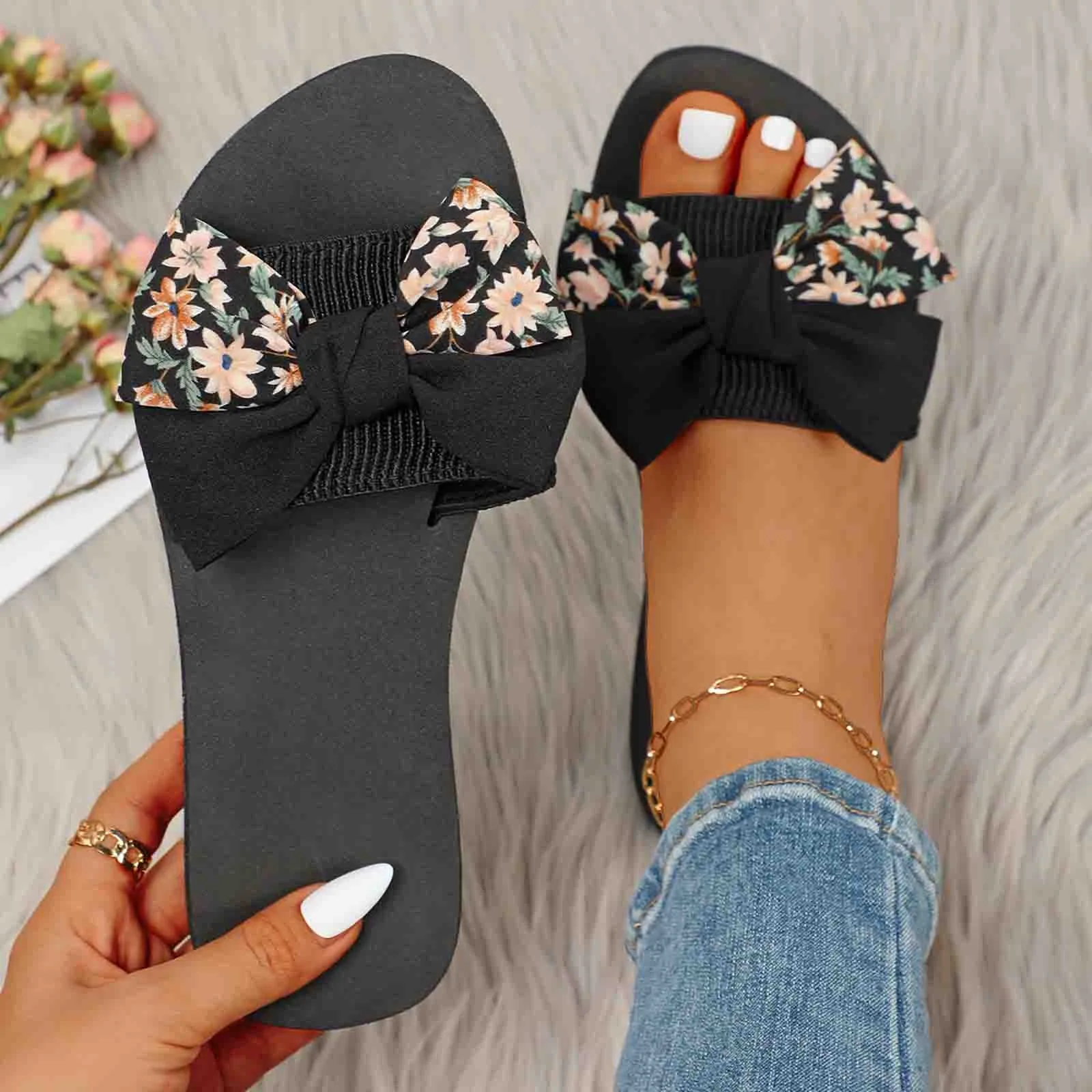 Summer-Beach-Slippers-Women-Bohemian-Bow-Open-Toe-Indoor-Outdoor ...