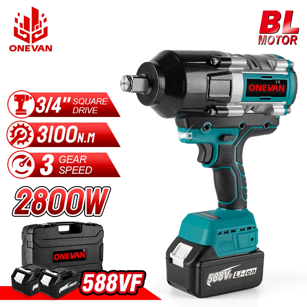 ONEVAN Brushless Chave Elétrica, Chave de Impacto Sem Fio, 3100NM ...