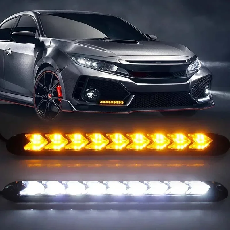 2PCS-Arrow-Car-LED-Daytime-Running-Light-12V-DRL-Switchback-Strips-With-Amber-and-White ...