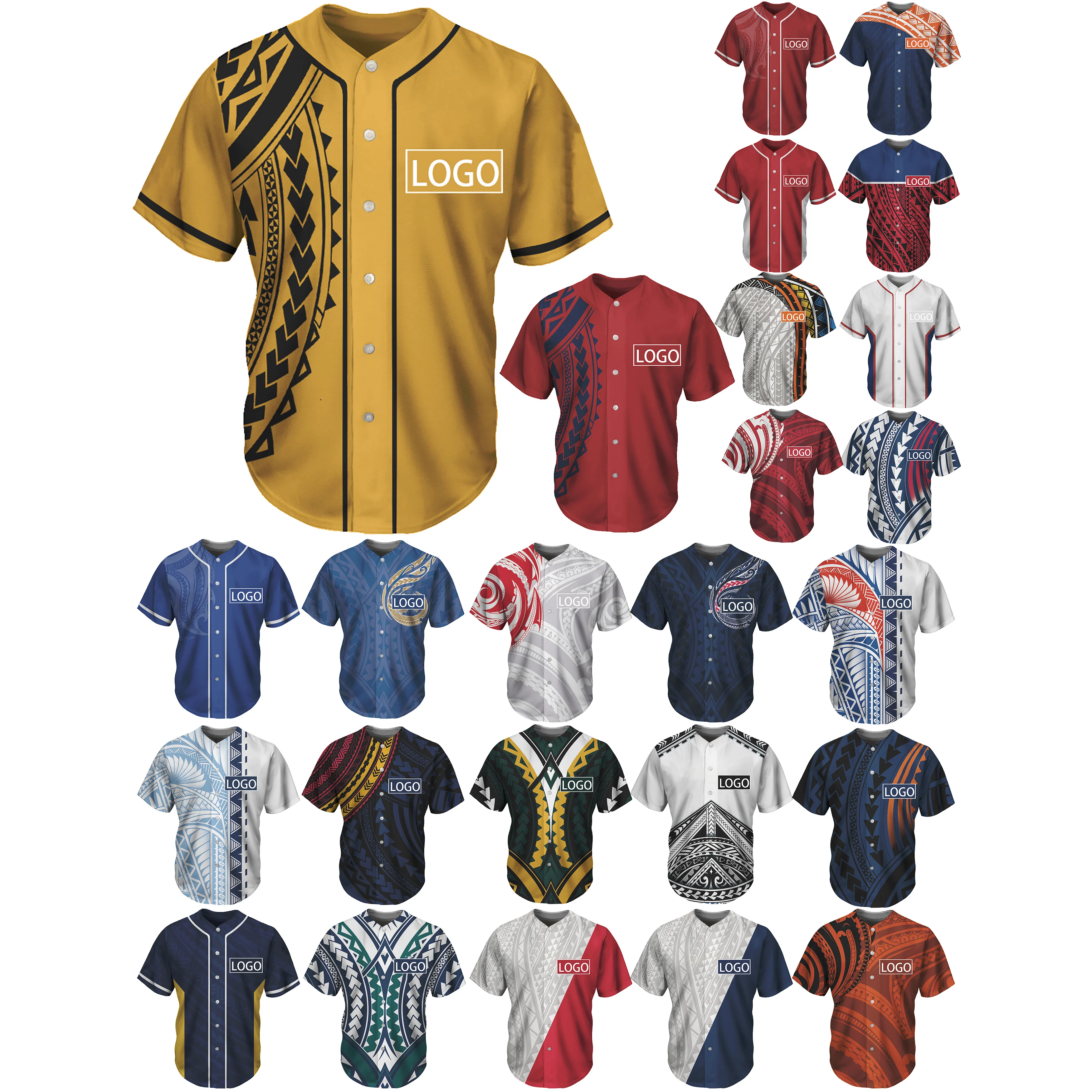 Men's Short Sleeve Football Teams Shirts | Polynesian Print Baseball ...