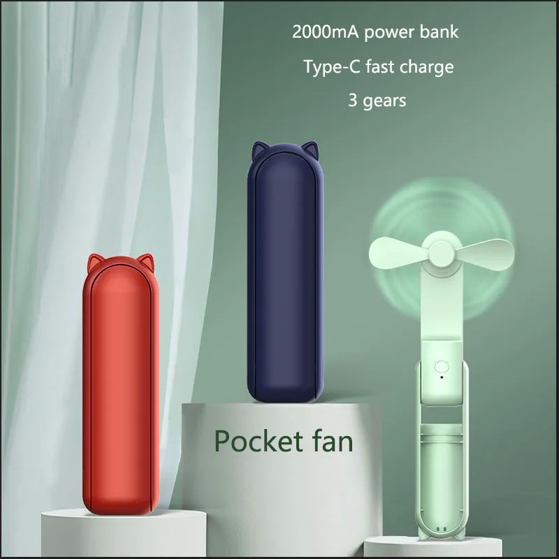 Portable-Mini-Foldable-Hand-Fan-2000mAh-Power-Bank-USB-Rechargeable ...