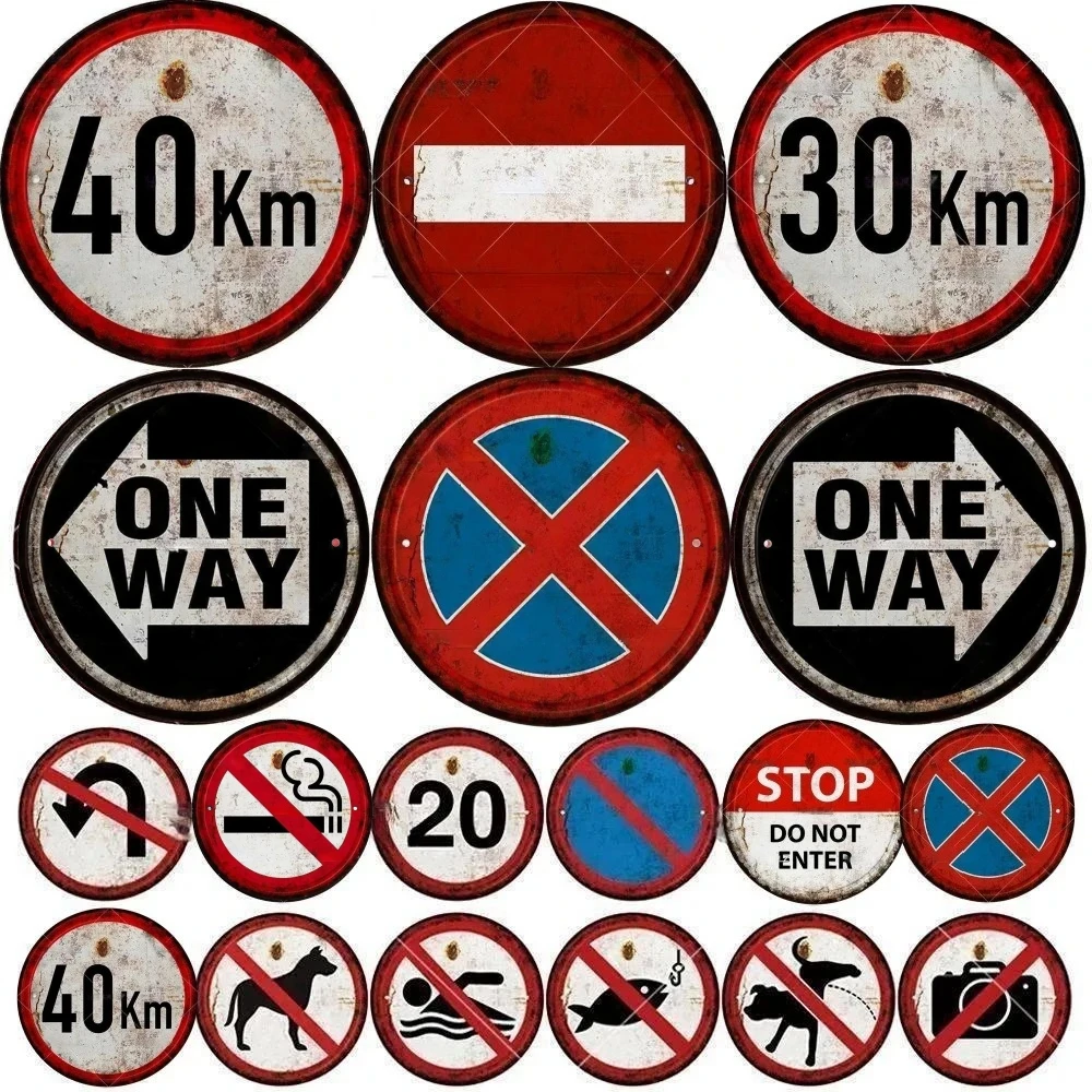 STOP-Warning-Round-Garage-Vintage-Metal-Sign-Plate-Plaque-Aluminum-Sign ...