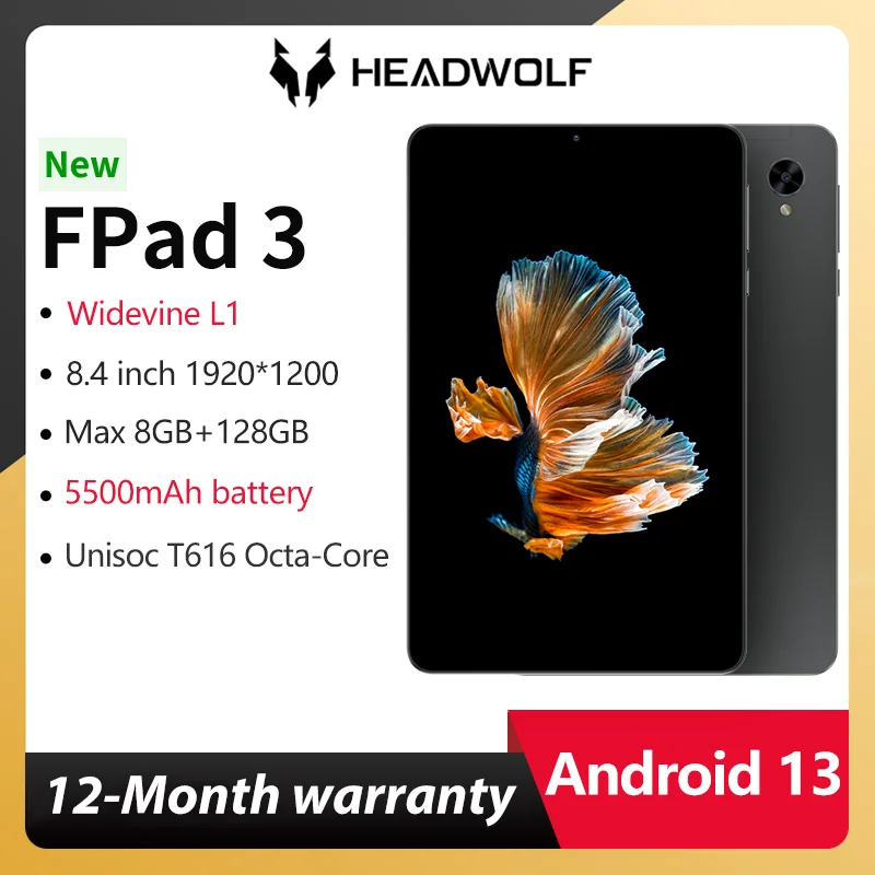 HEADWOLF FPad 3 Android 13 tablet 8.4 inch Max 8GB Ram 128GB ROM Widevine L1 Octa-core 4G LTE ...