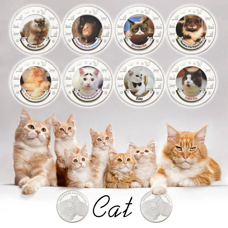 8Pcs-Cute-Pet-Cat-Silver-Commemorative-Coin-Lovely-Kitten-Metal ...