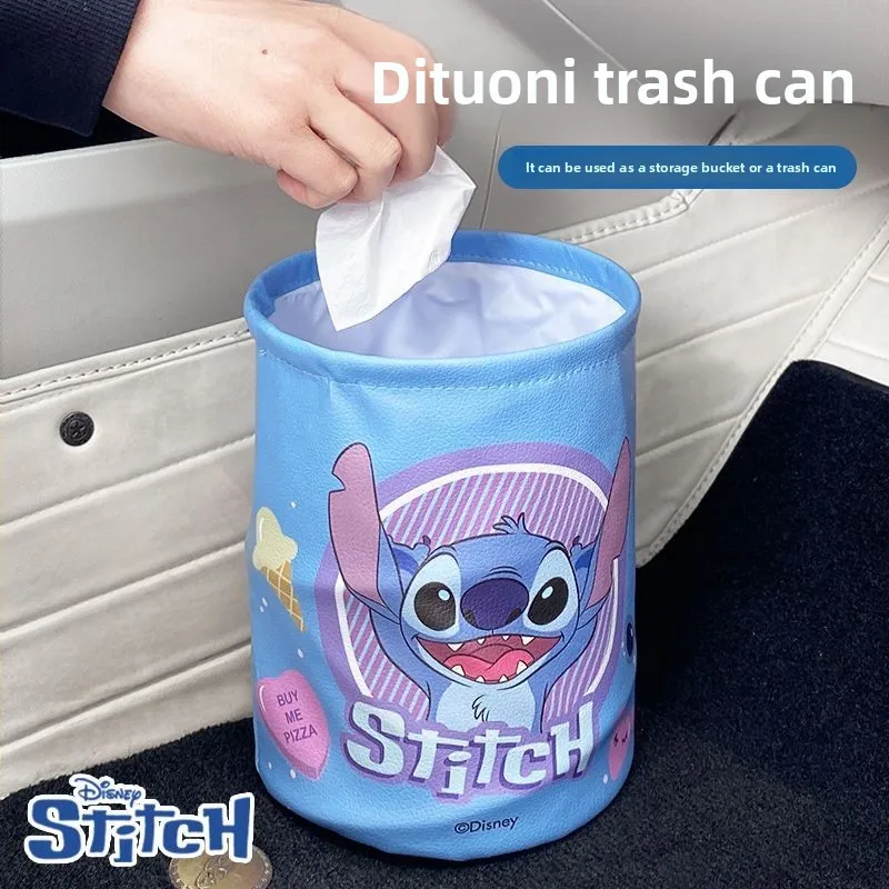 Disney Stitch Car Trash Can Cartoon Cute Car Supplies Portable Folding ...