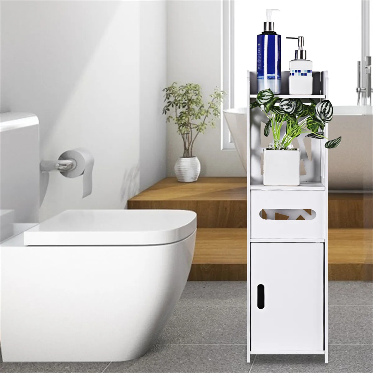 Bathroom Storage Corner Floor Standing Cabinet with Doors and Shelves ...