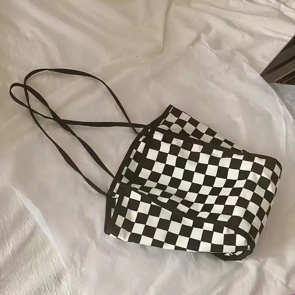 Twenty Four Checkered Tote Shoulder Bag | Plaid Tote Shoulder Bag Girl ...