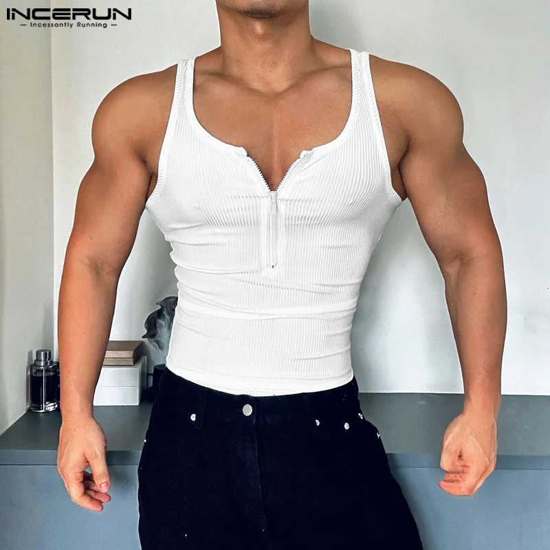 INCERUN Tops 2024 American Style Fashion New Men's Striped Zipper ...