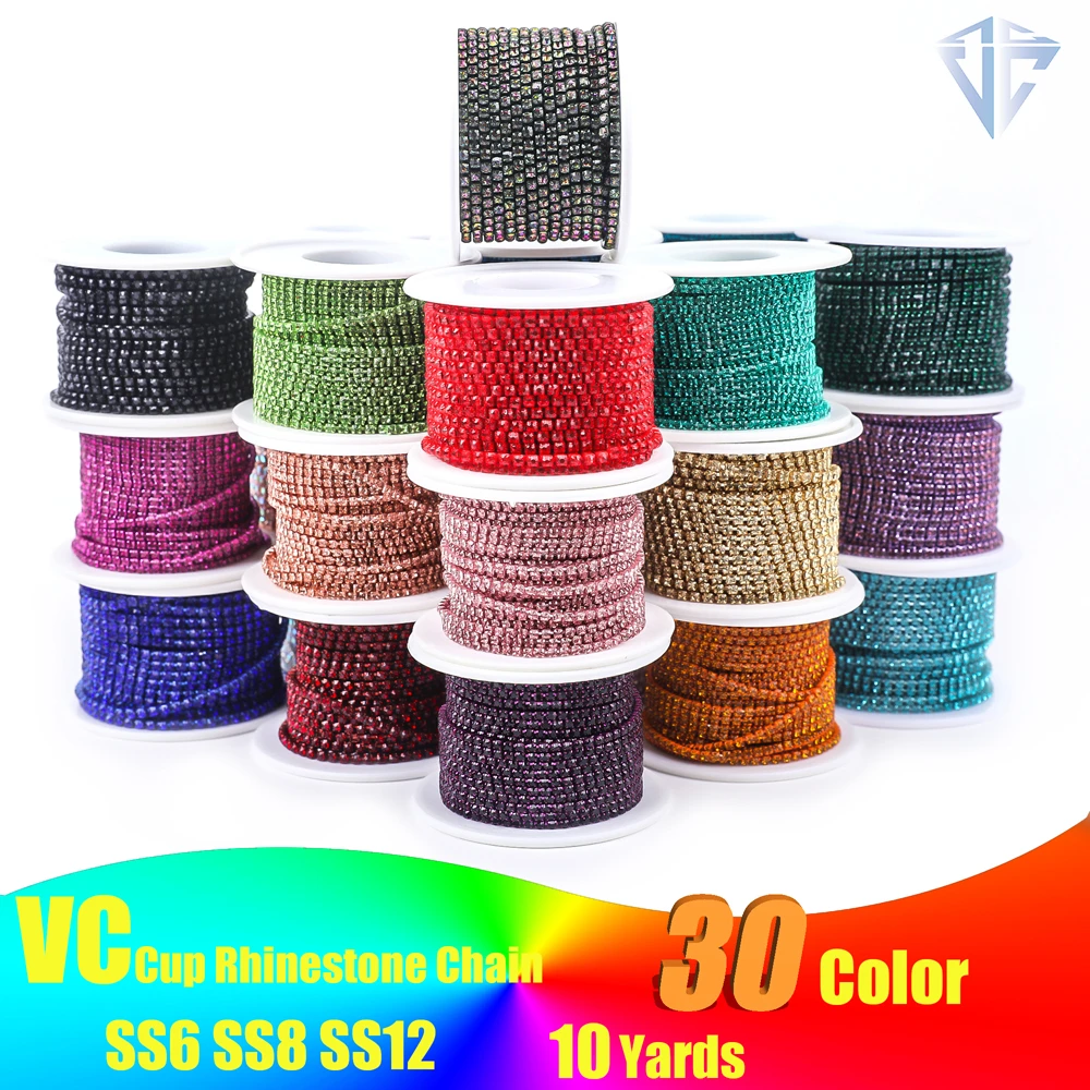 SS6 SS8 SS12 Sewing Red Glass Rhinestone Chain Trim Strass Cup Chain Crystal Ribbon Banding For ...