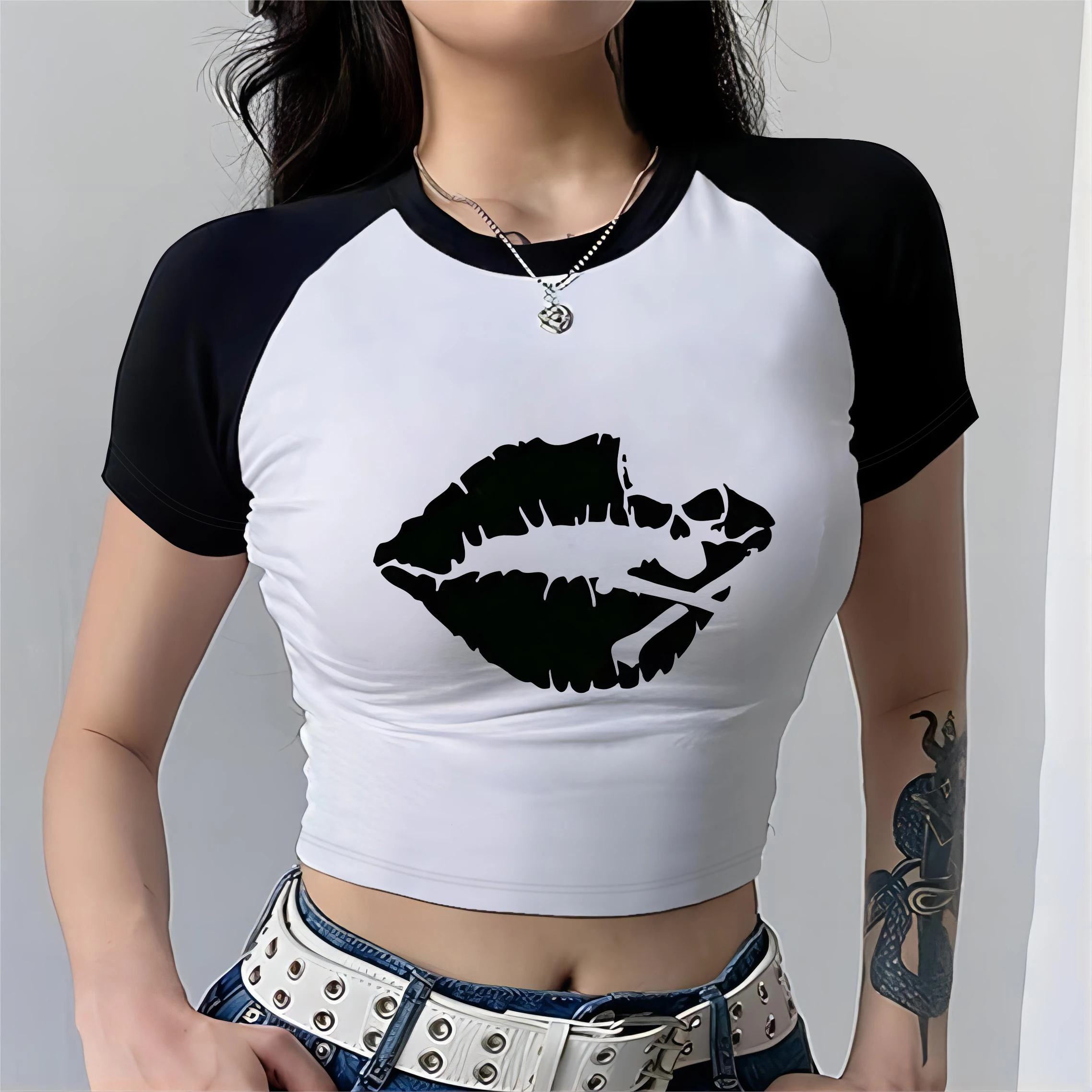 Gothic-Lip-Design-Graphic-Print-Summer-Selection-Slim-Fit-Midriff ...