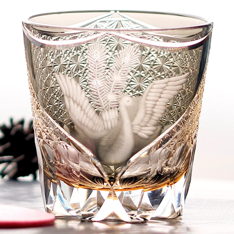 Hand-Cut-Phoenix-Pattern-Japanese-Edo-Kiriko-Glass-Tumbler-Amber ...