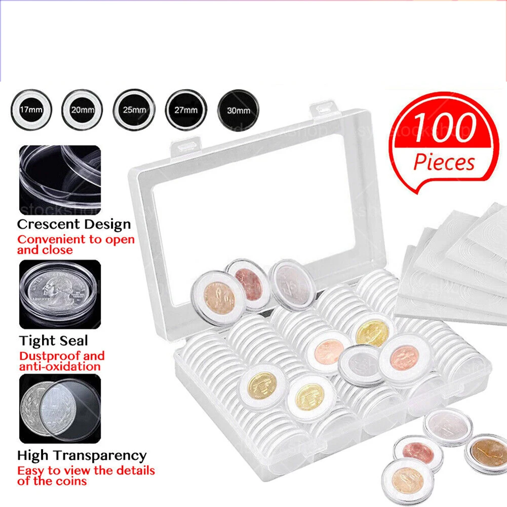 100Pcs-17-30mm-Transparent-Coin-Cases-Holder-Coin-Collecting-Box-Case ...