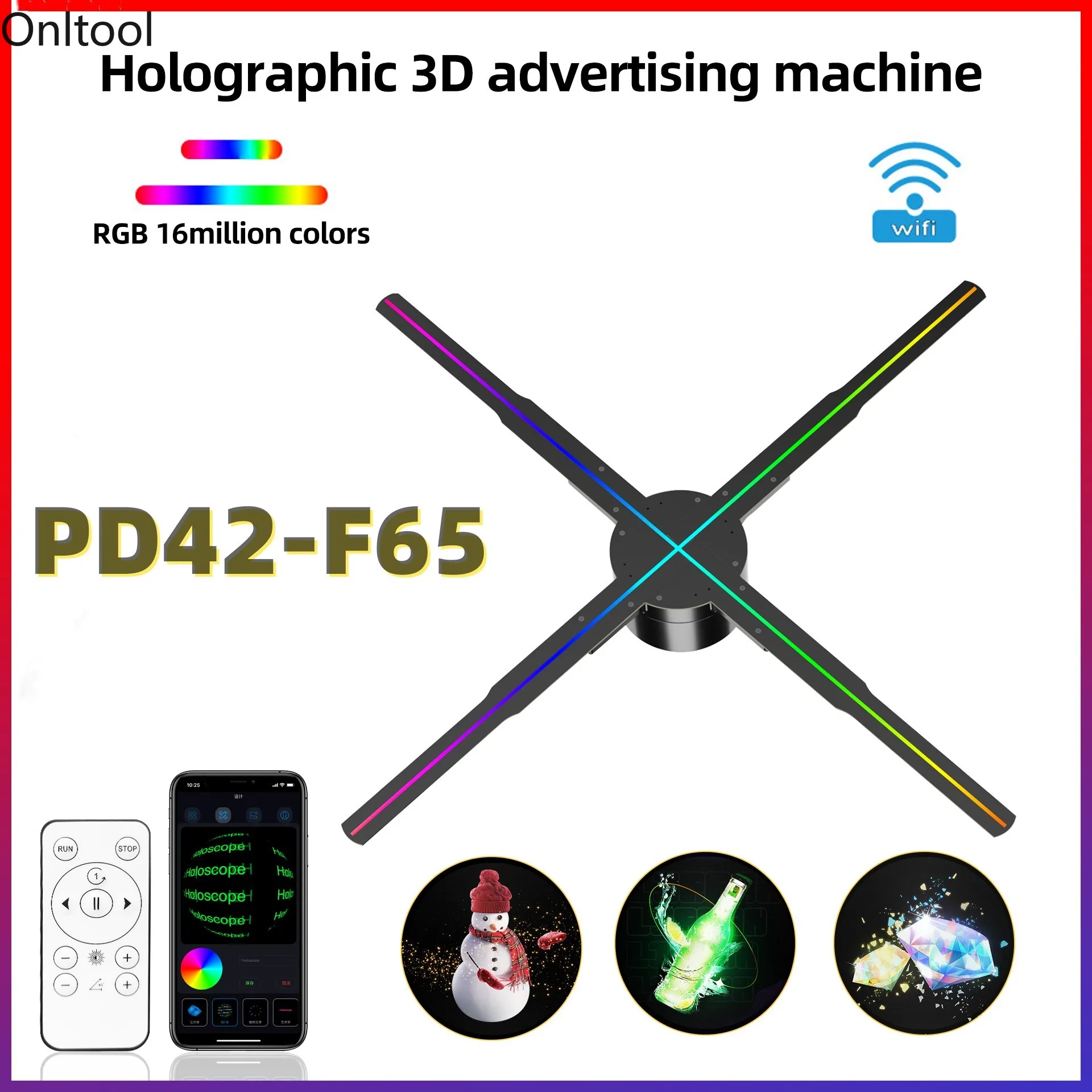 42-65cm 3D Holographic Projection Wifi Led Logo Holographic Light Player Remote Control 3D Fan ...