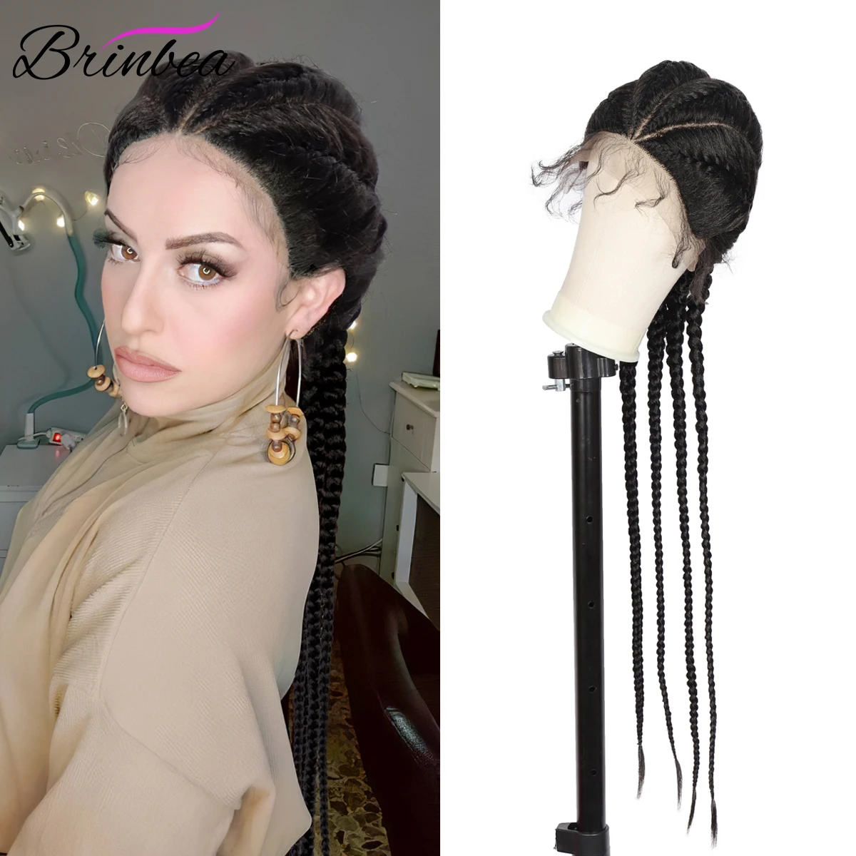 Brinbea Synthetic Double Dutch Braids Wigs for Black Women 32INCH Lace ...