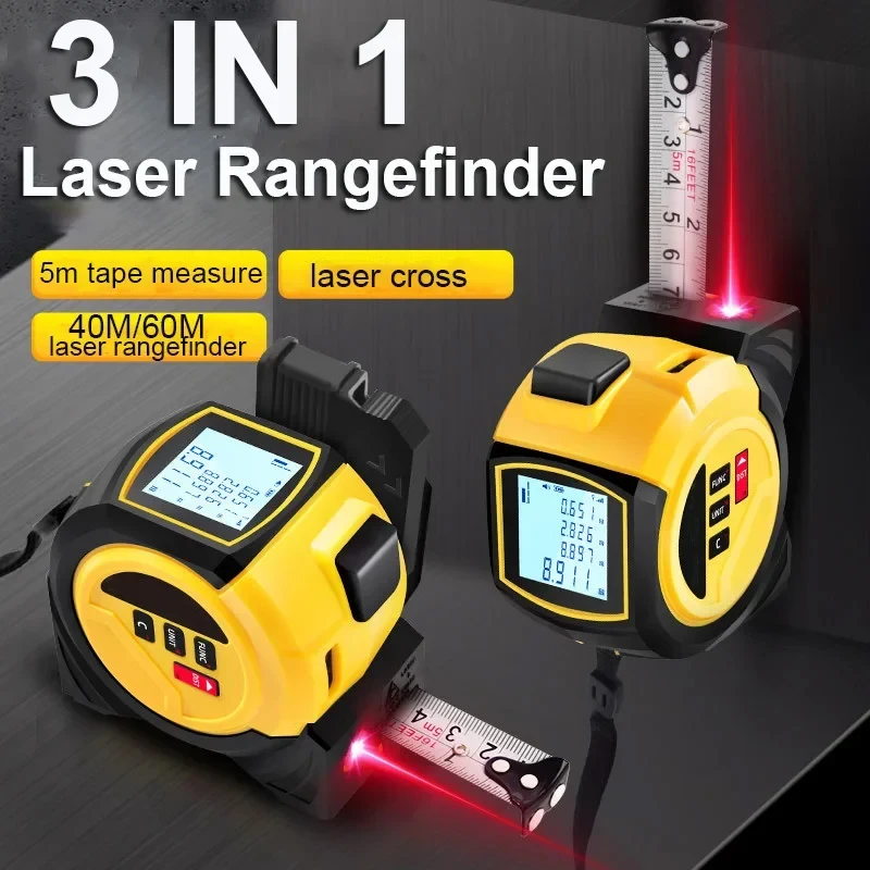 5M Tape 40M/60M Laser Distance Measuring 3 IN 1 Laser Tape Measure ...