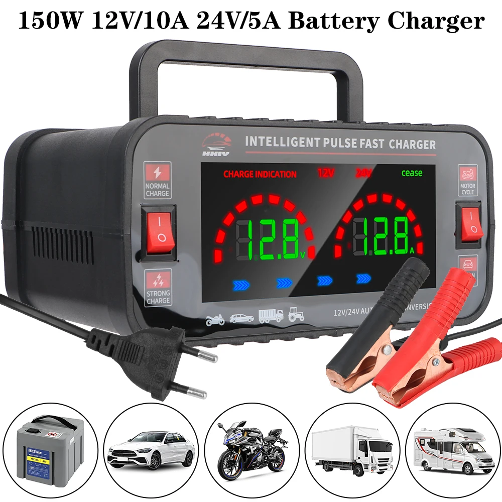 EU Plug 12V/10A 24V/5A Car Battery Charger For Lead Acid AGM GEL ...