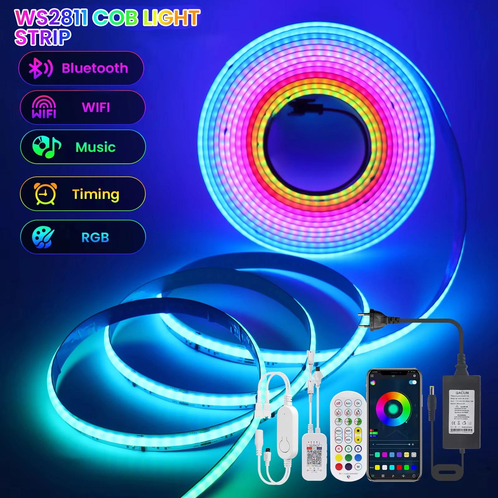 12V-24V-Tuya-Wifi-RGB-IC-LED-Strip-Bluetooth-APP-24-Keys-Remote-Control ...