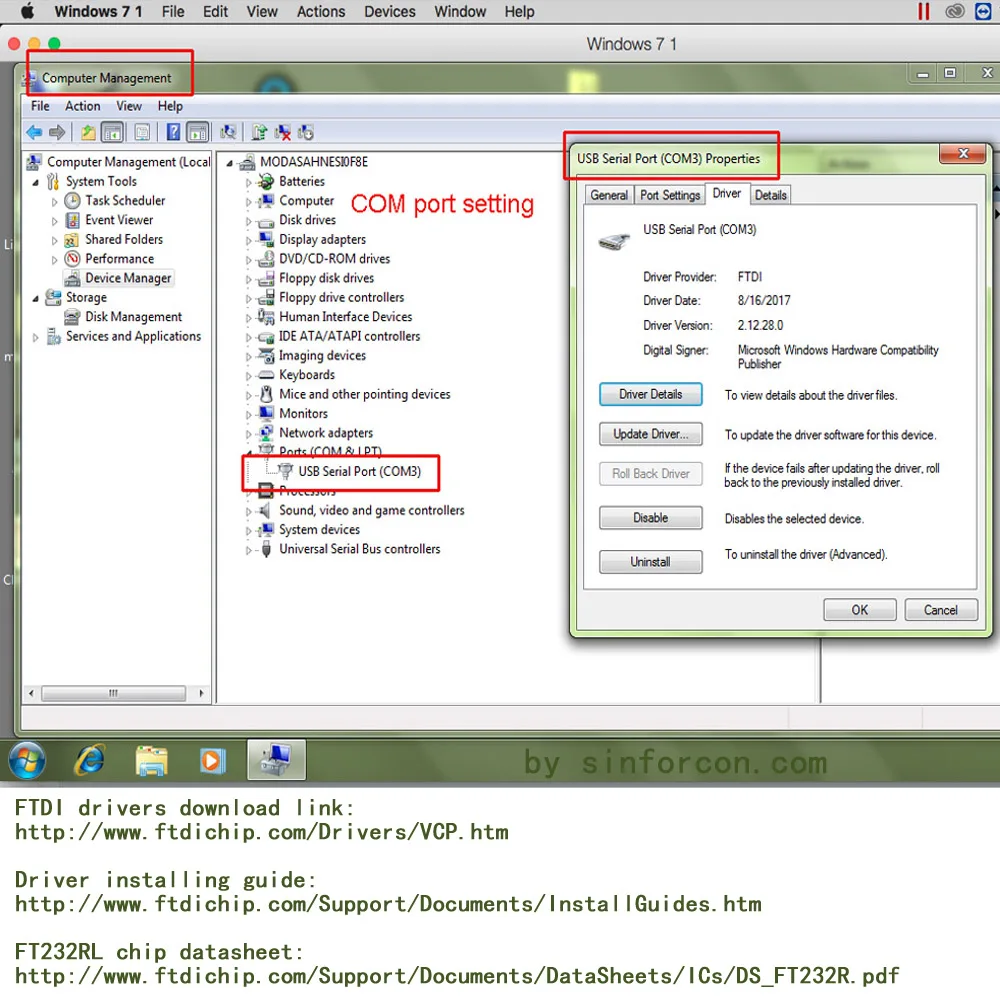 Generic Ft232r Usb Serial Port Com3 Rs232 Cable Wire End Compatible ...