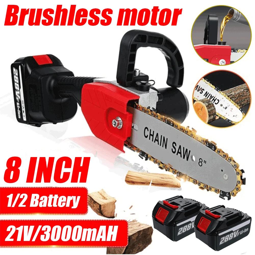 8Inch Cordless Chainsaw with 1/2 Battery Electric Brushless Chain Saw ...
