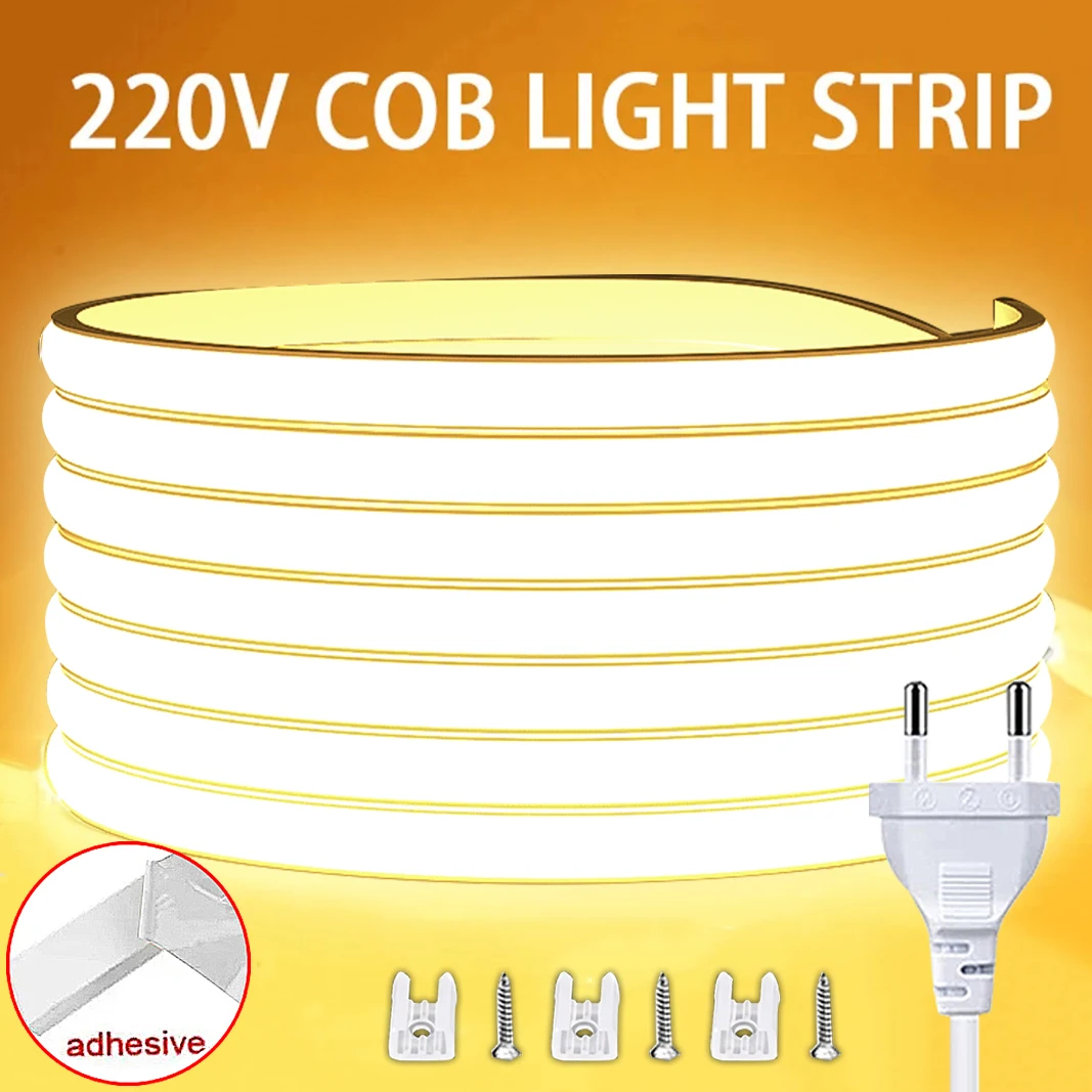 1M-30M-220V-COB-LED-Strip-Light-Waterproof-COB-LED-Tape-EU-Power-Plug ...