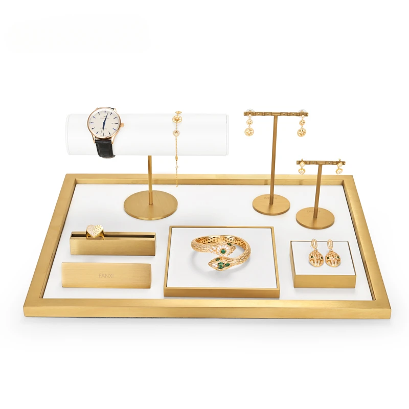 White-Leather-Light-Luxury-Metal-Jewelry-Display-Plate-Necklace ...
