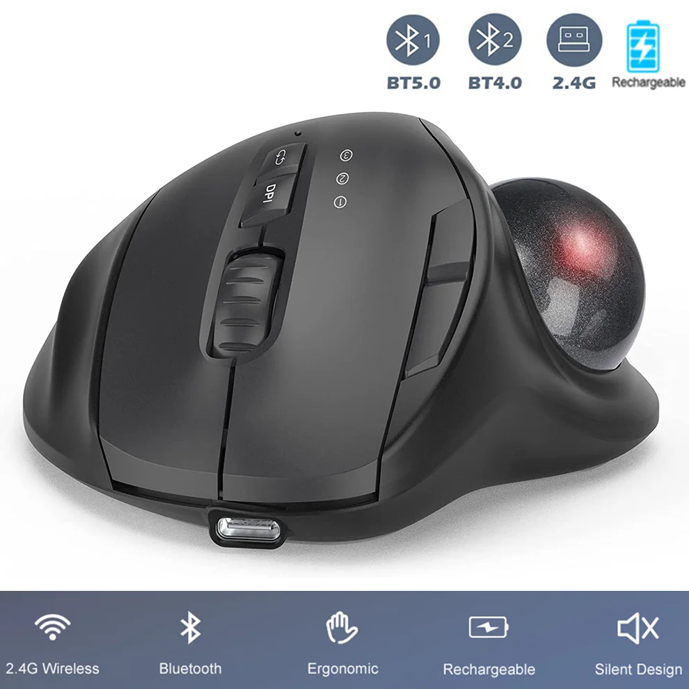 Jomaa-Mouse-Trackball-Sem-Fio-Preto-2-4G-Plus-Bluetooth-Ratos-Recarreg-veis-Rollerball-Ergon ...