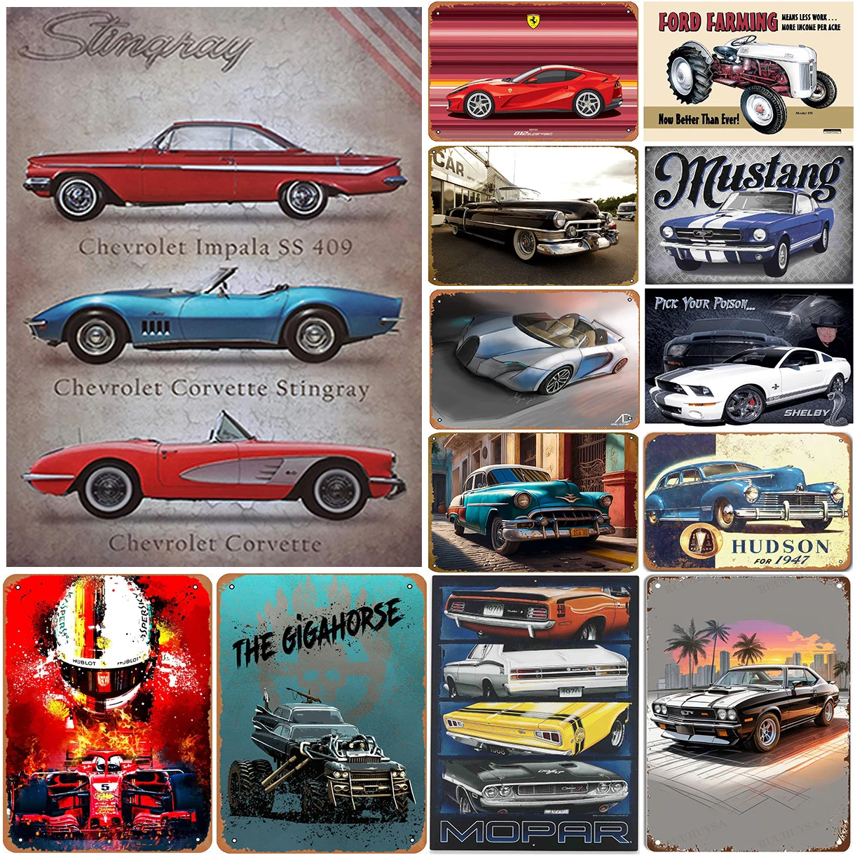 Classic-Car-Metal-Tin-Signs-Vintage-Wall-Art-Chevrolet-Impala-Hudson ...