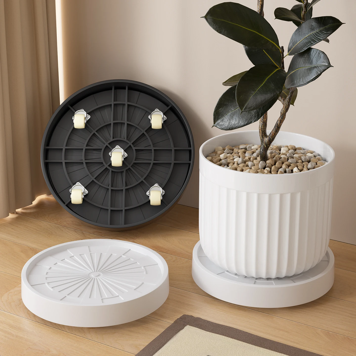 Round Plastic Flower Pot Base with Universal Wheels – Smooth Mobility ...