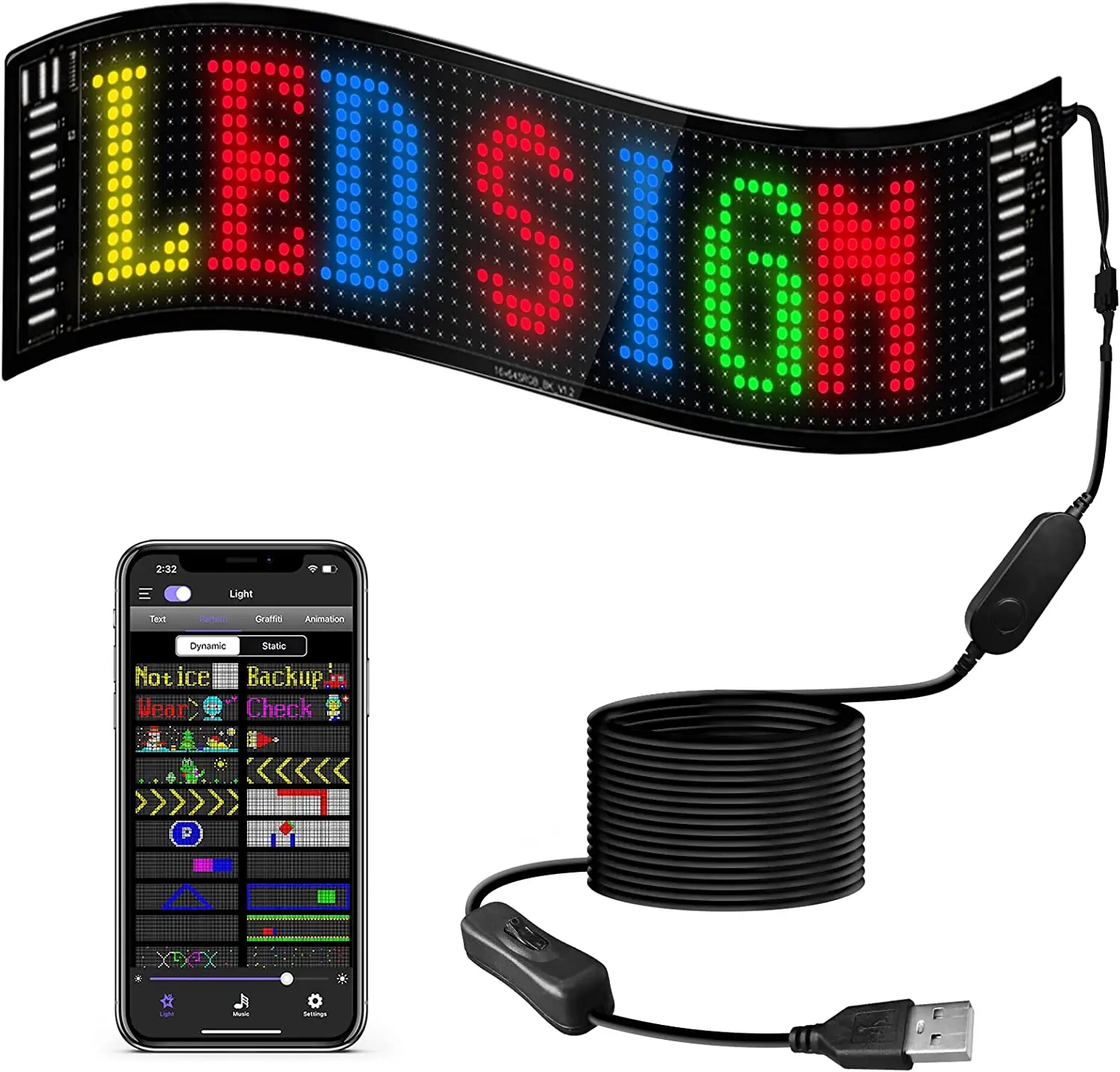 USB-5V-LED-Matrix-Pixel-Panel-Flexible-Addressable-RGB-Pattern-Graffiti ...