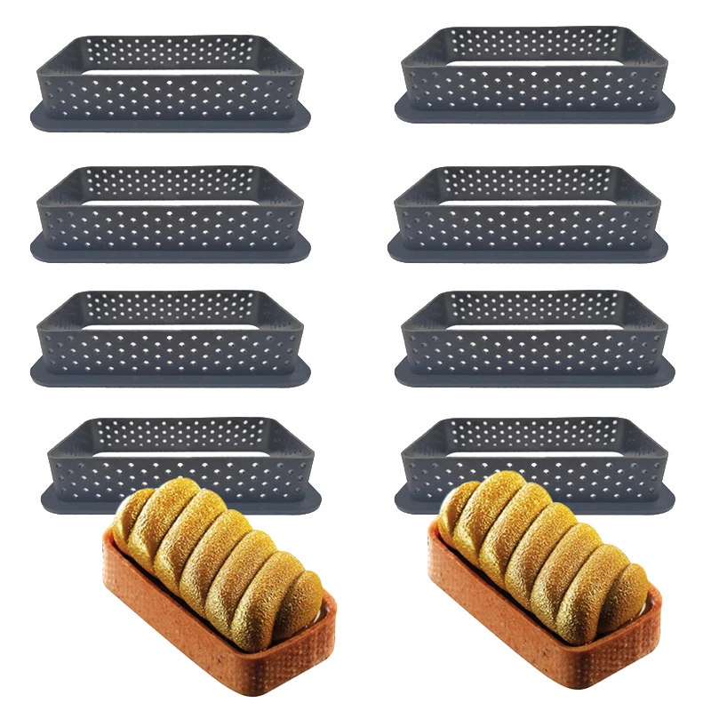 Black-Plastic-Perforated-Egg-Tart-Mold-4-6-8pcs-Rectangle-Shaped-Tart ...