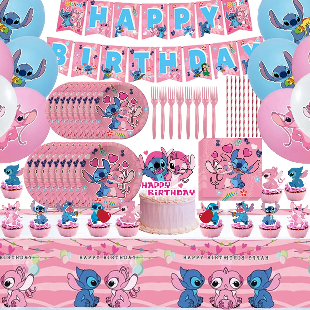 Pink-Lilo-Stitch-Girls-Birthday-Party-Decoration-Disposable-Tableware ...