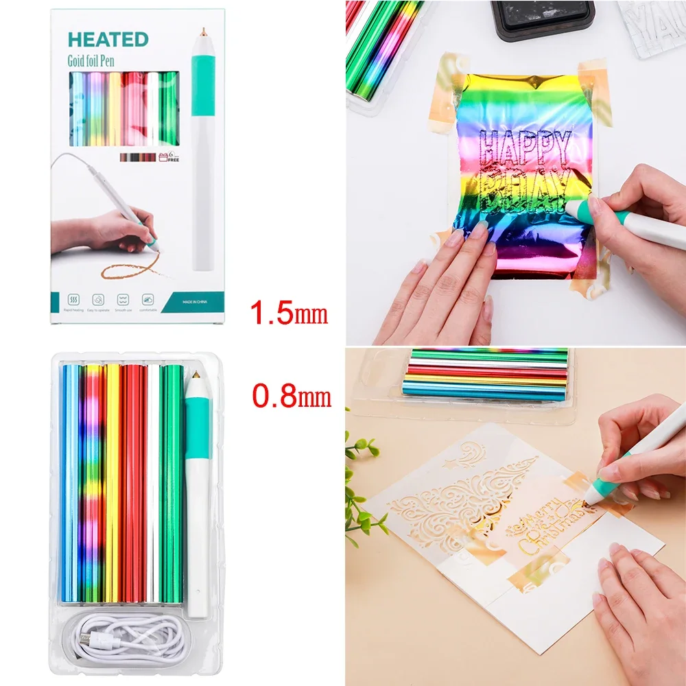 0.8mm 1.5mm USB Hot Foil Pen 6 Heat-Activated Foil Roll Set For Paper ...
