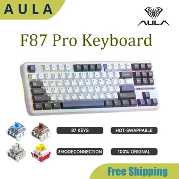 Aula F87 Pro 기계식 게이밍 키보드, USB 무선 블루투스 트라이 모드 개스킷 구조, 87 키 핫 스왑 RGB PBT ...