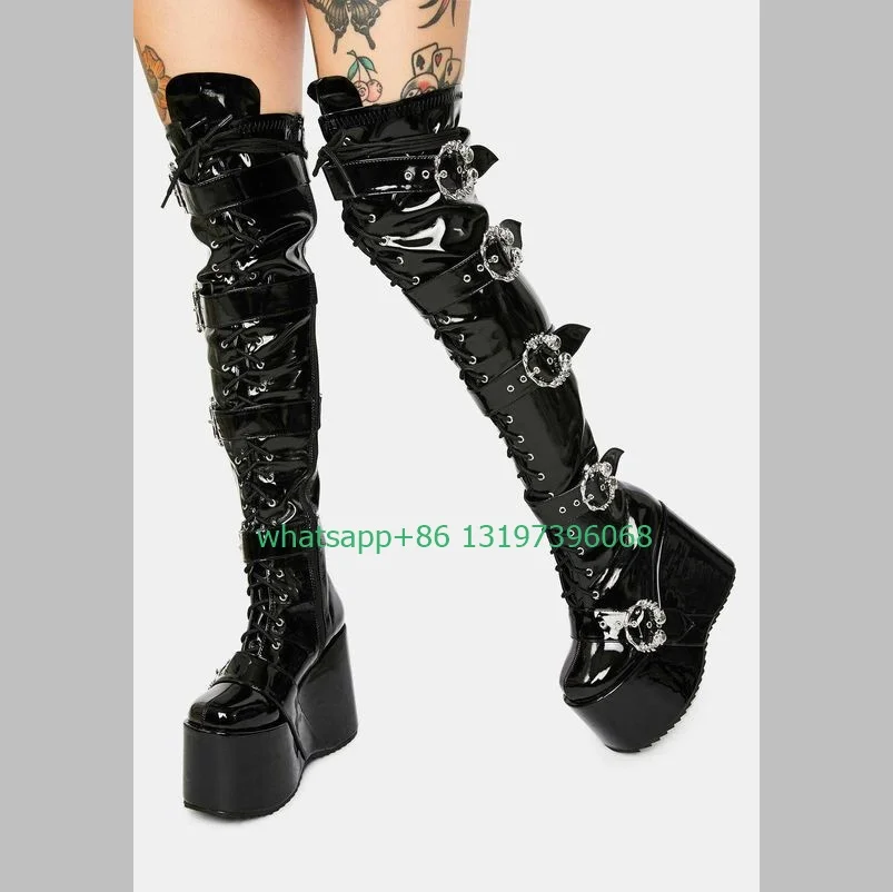 Lady-Gothic-style-design-platform-over-the-knee-boots-sexy-black-buckle ...