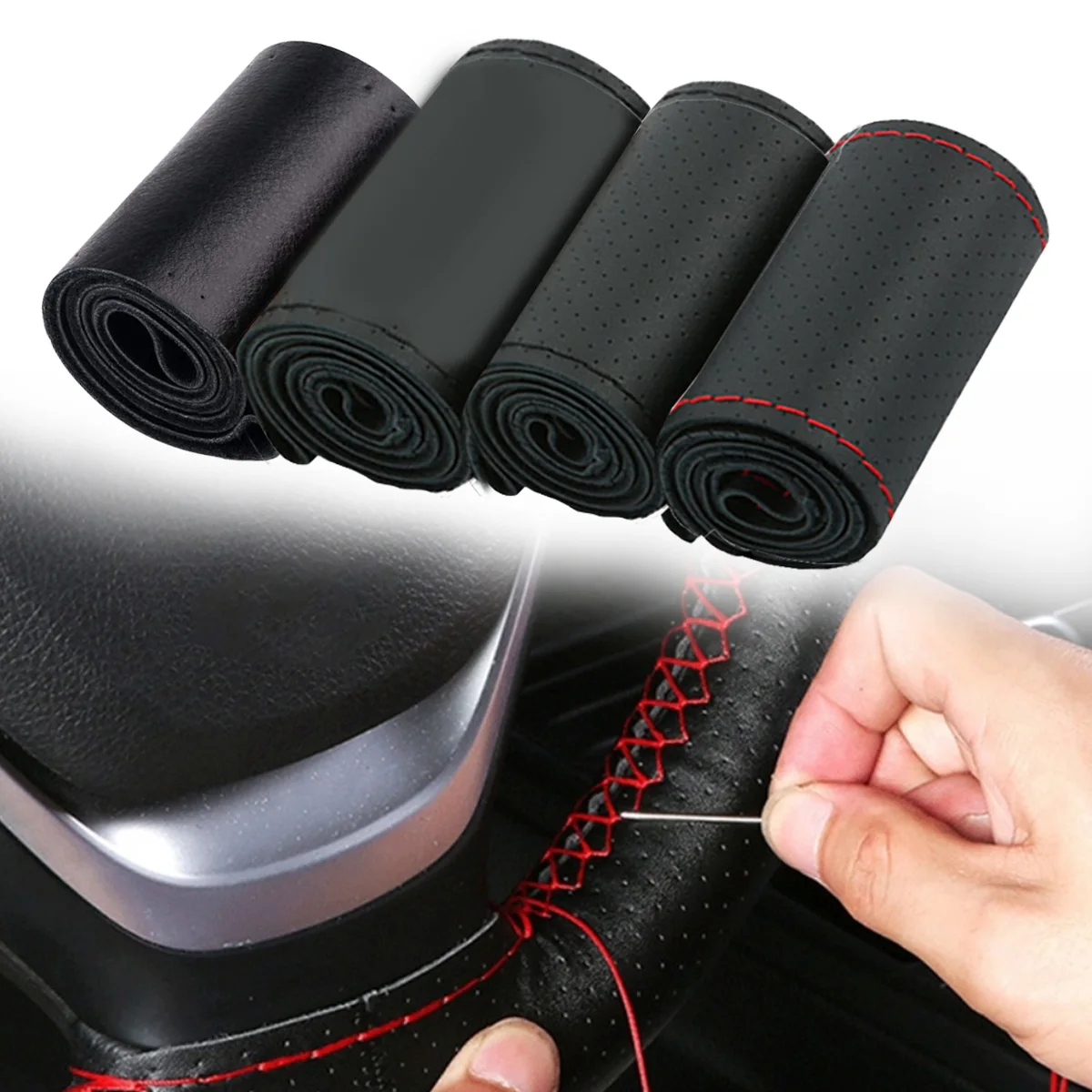 Car-Steering-Wheel-Cover-Needles-And-Braid-Thread-Artificial-Leather ...
