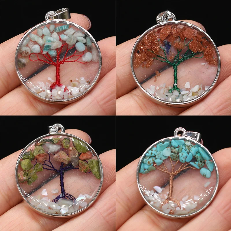 Naturstein-Baum-des-Lebens-Anh-nger-Energie-Lapislazuli-Tigerauge-Amulett-f-r-Schmuck-machen-DIY ...