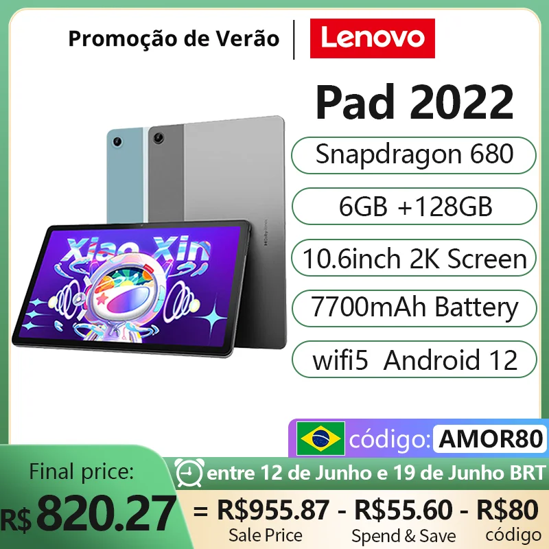 Lenovo Tab Xiaoxin Pad 2022 Tablet 10.6 polegada snapdragon octa-core ...