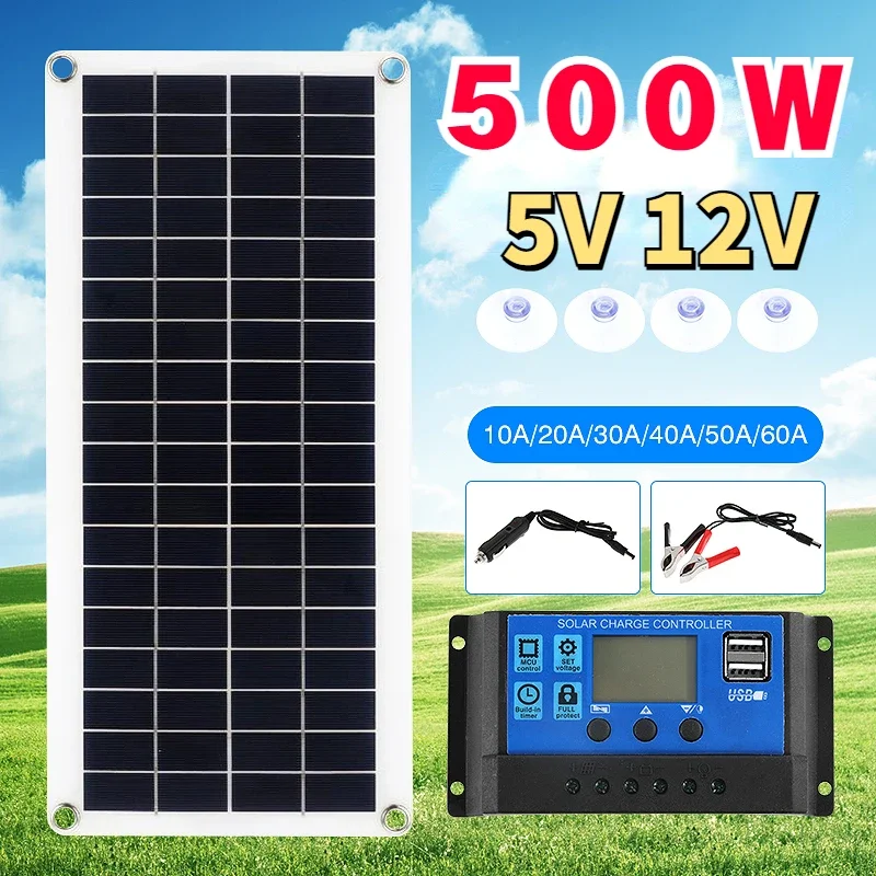 500W-Flexible-Solar-Panel-12V-Battery-Charger-Dual-USB-With-10A-50A ...