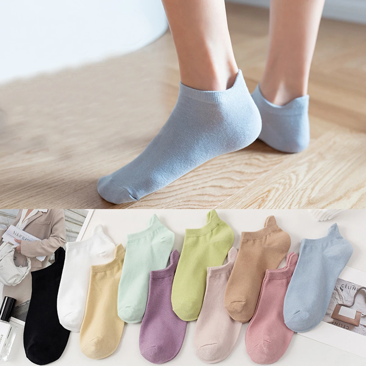 10-Pairs-Women-s-Colored-Cotton-Short-Socks-Ankle-Breathable-Mesh ...