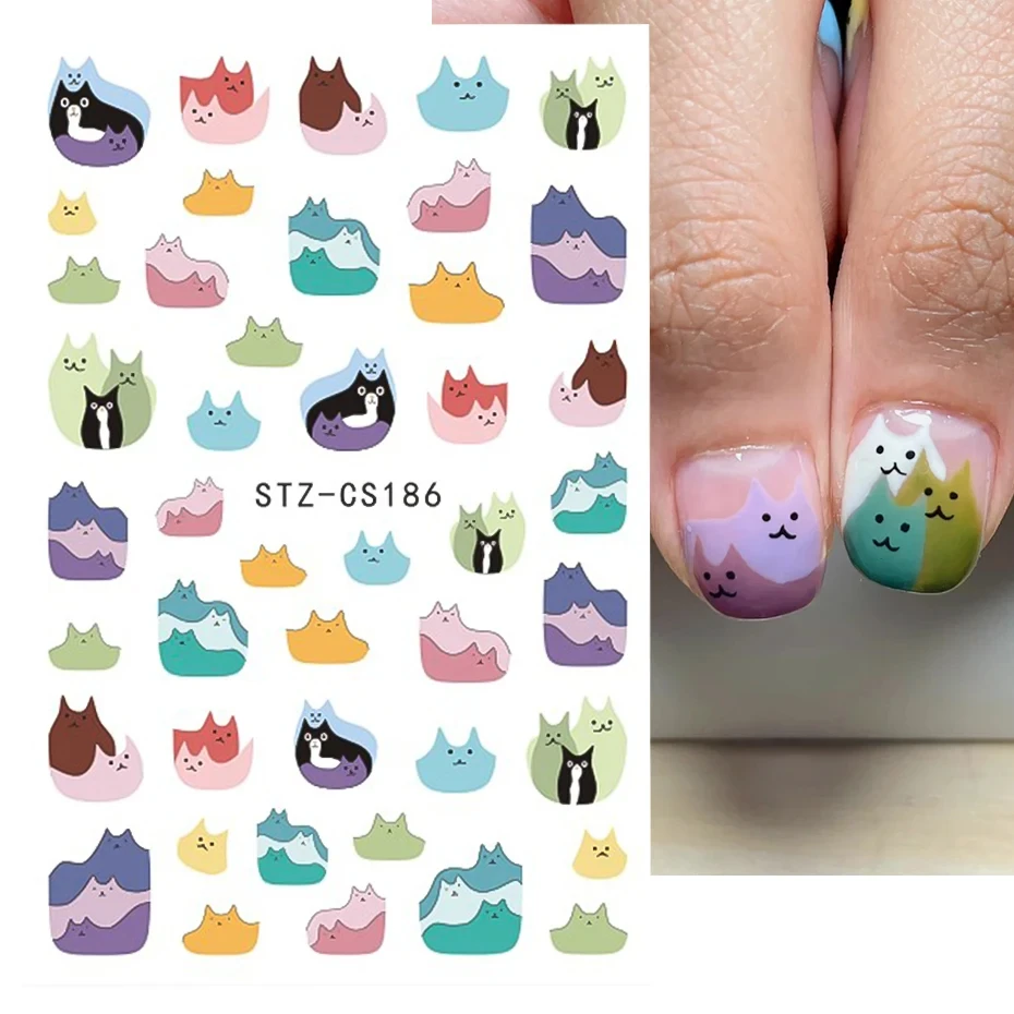 3D-Cartoon-Cute-Cat-Nail-Childlike-Stickers-Kawaii-Colorful-Animals ...