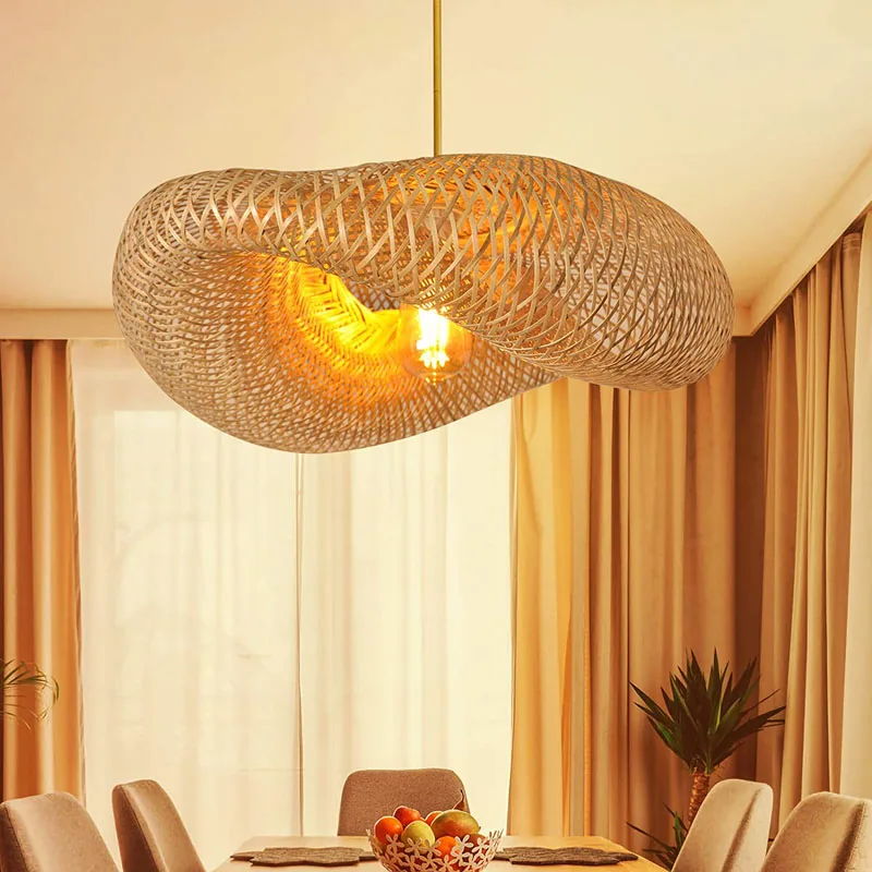 40/100cm Bamboo Hanging Led Ceiling Light Weaving Chandelier Lamp ...