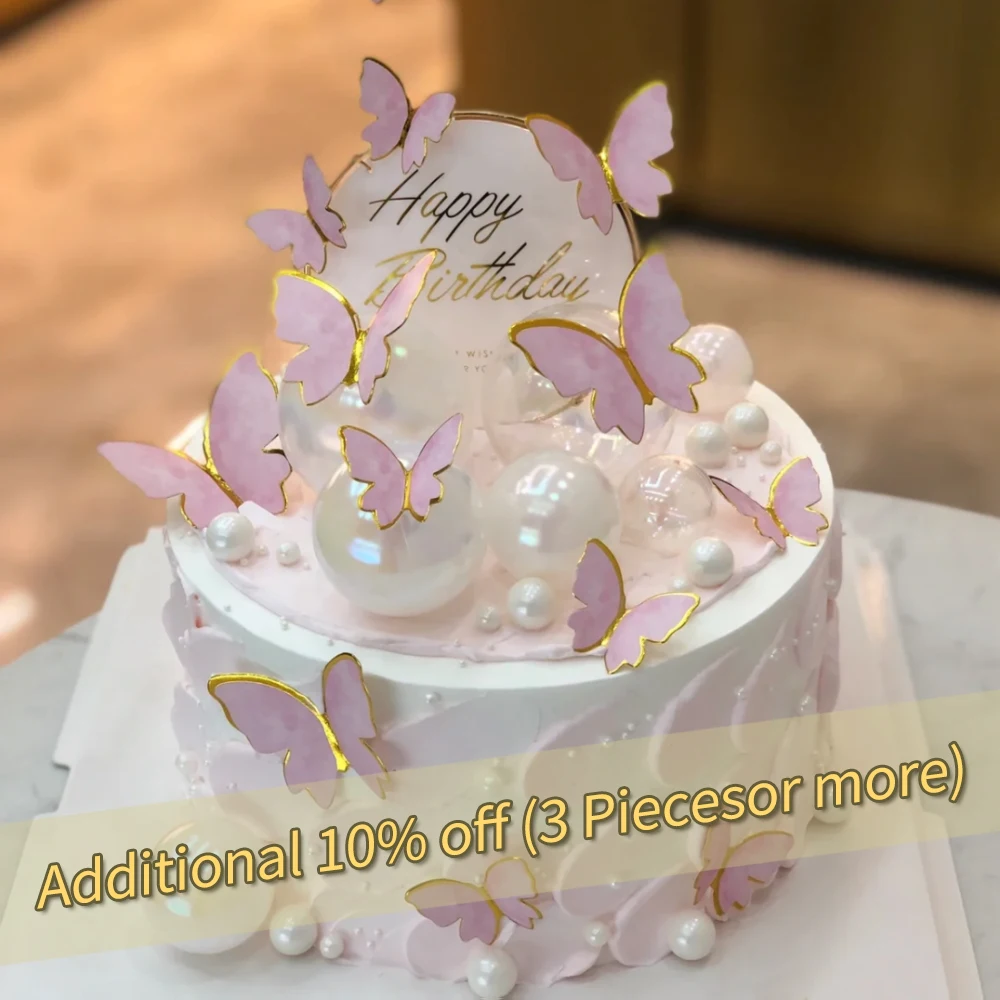 Stamping-Gold-Pink-Butterfly-Cake-Toppers-Princess-Girl-Wedding-Happy ...