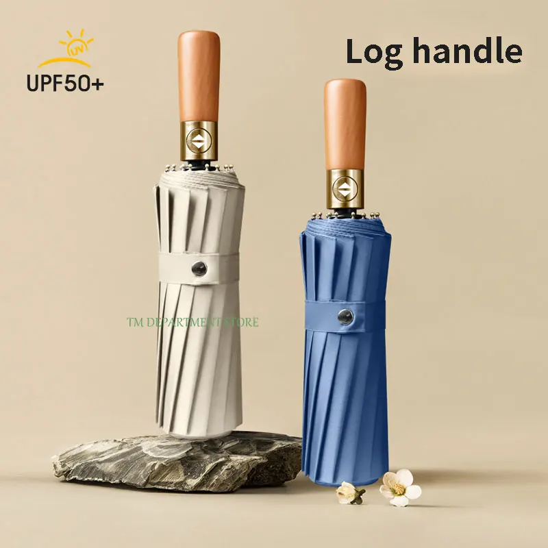 Windproof-Wooden-Handle-Umbrella-Fully-Automatic-Large-3-Folding-Double ...