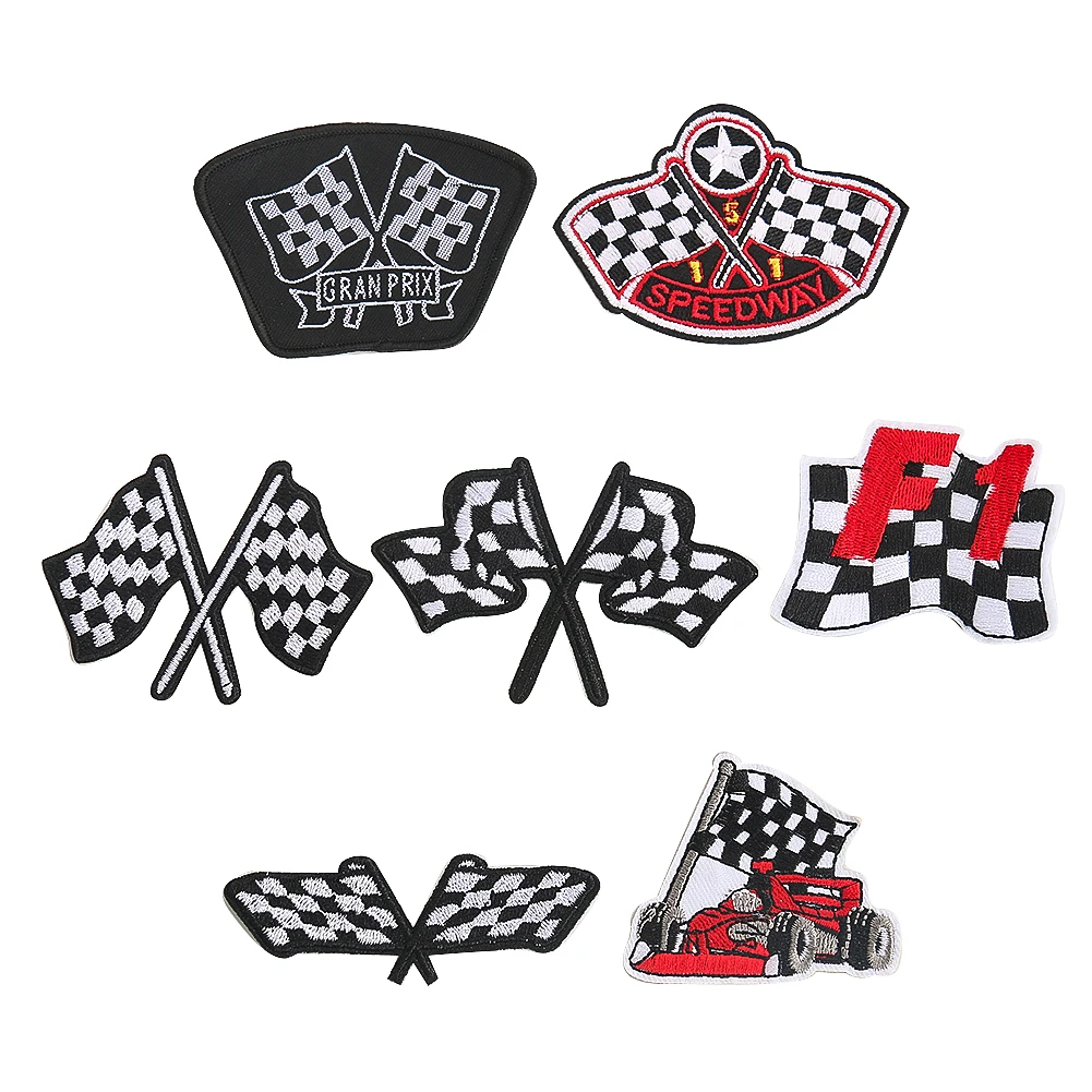 5PCS-Racing-Car-Flag-Patches-Plaid-Checkered-Flag-Racer-Club-Badges ...