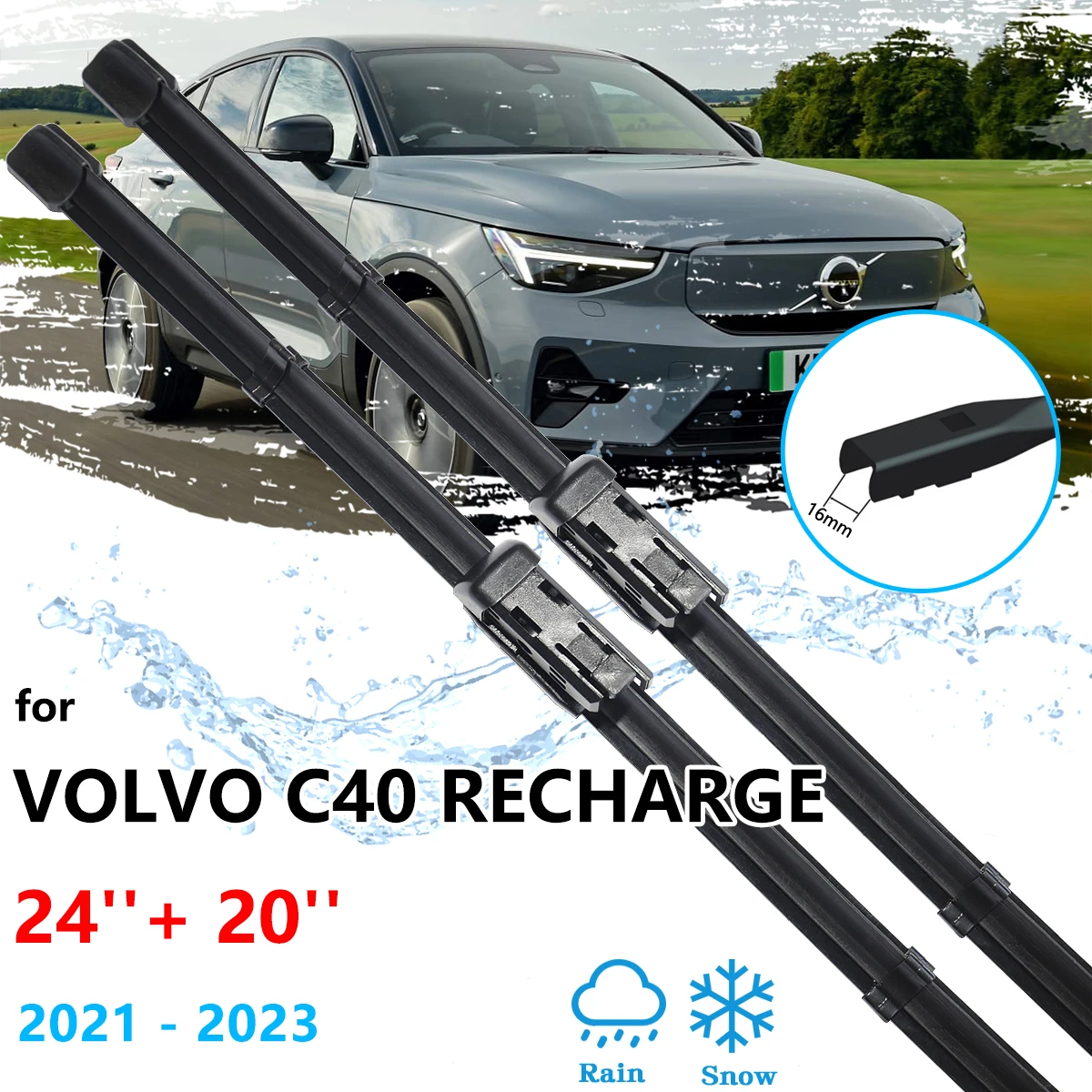 For VOLVO C40 Recharge 2021 2022 2023 Wiper Blades Cleaning Windshield ...